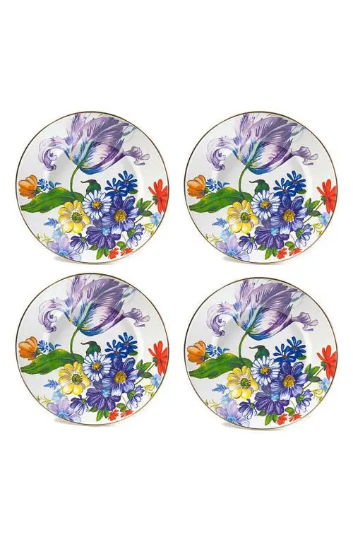 MACKENZIE-CHILDS Flower Market Set Of 4 Enameled Steel Dinner Plates - White Multi