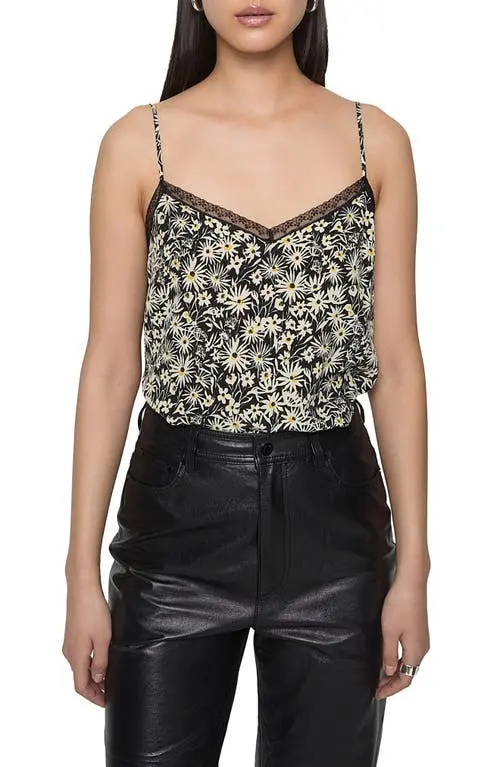 Rebecca Minkoff Sara Lace Trim Silk Camisole - Black Graphic Daisy