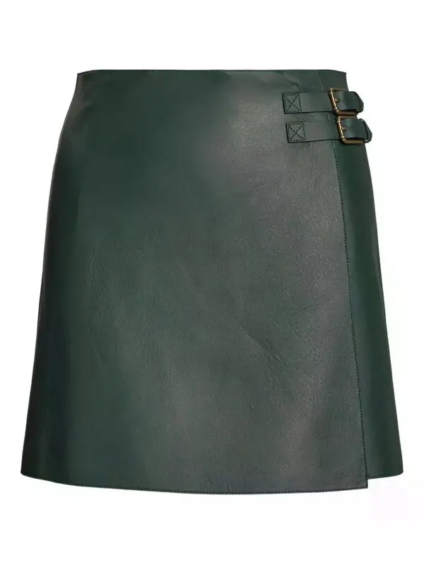 Ralph Lauren Leather Wrap Miniskirt With Double Buckle Detail