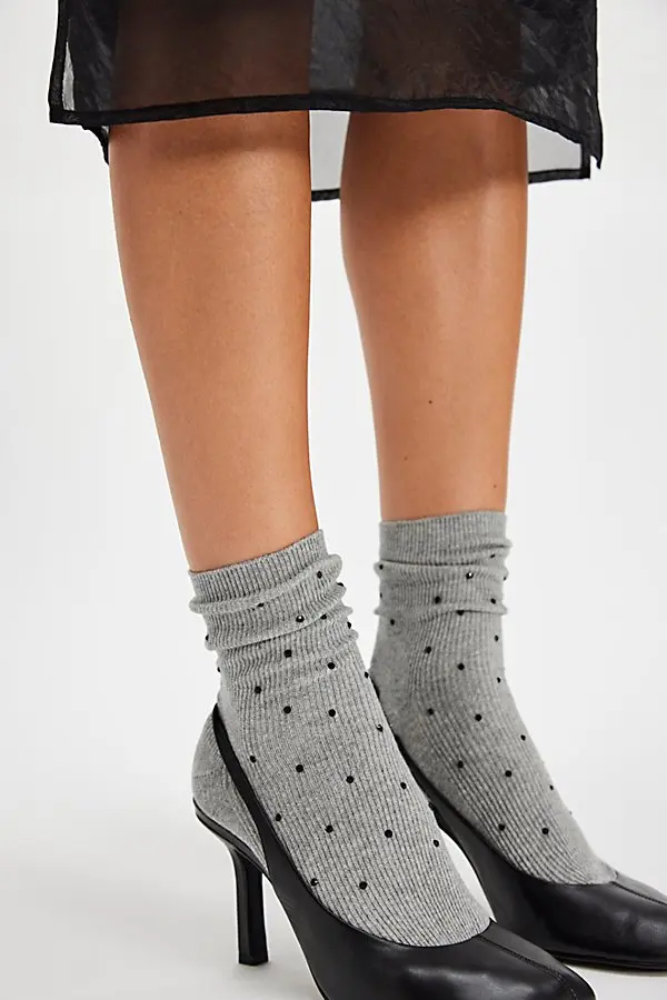Free People Rhinestone Adorned Crew Socks - Grey