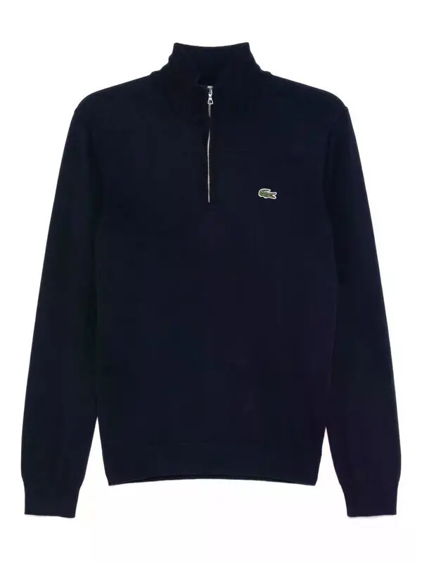 Lacoste High Zipped Neck Plain Sweater - Blue