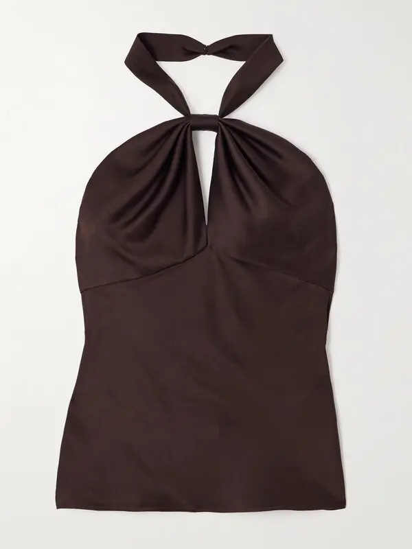 TOM FORD Cutout Satin-crepe Halterneck Top - Brown