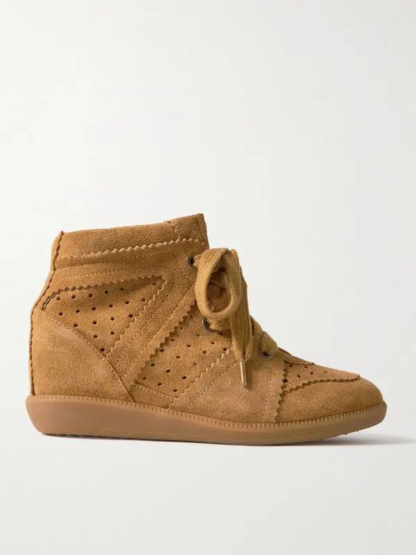 Isabel Marant Bobby Perforated Suede Wedge Sneakers - Brown