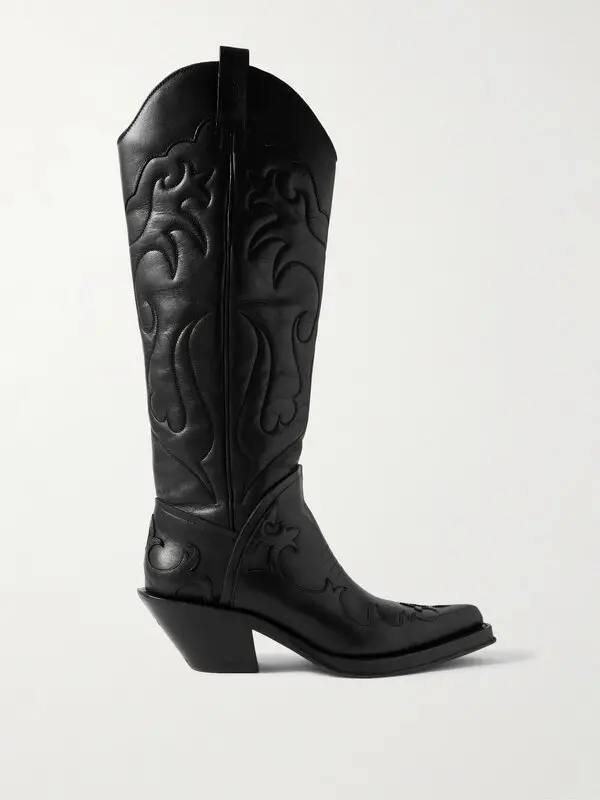 Gabriela Hearst Capitana Embroidered Leather Knee Boots - Black