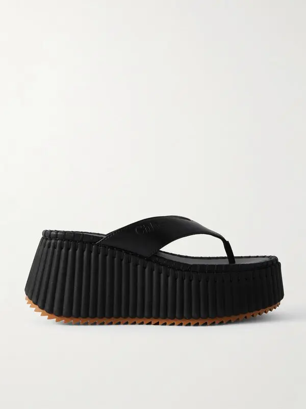 Chloé Nama Leather Platform Flip Flops - Black