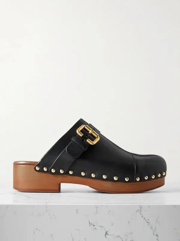 Chloé Jeanette Embellished Leather Clogs - Black