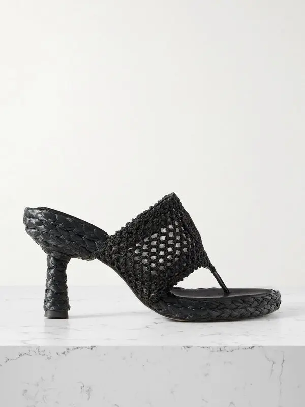 Chloé Isla Crocheted Raffia Mules - Black
