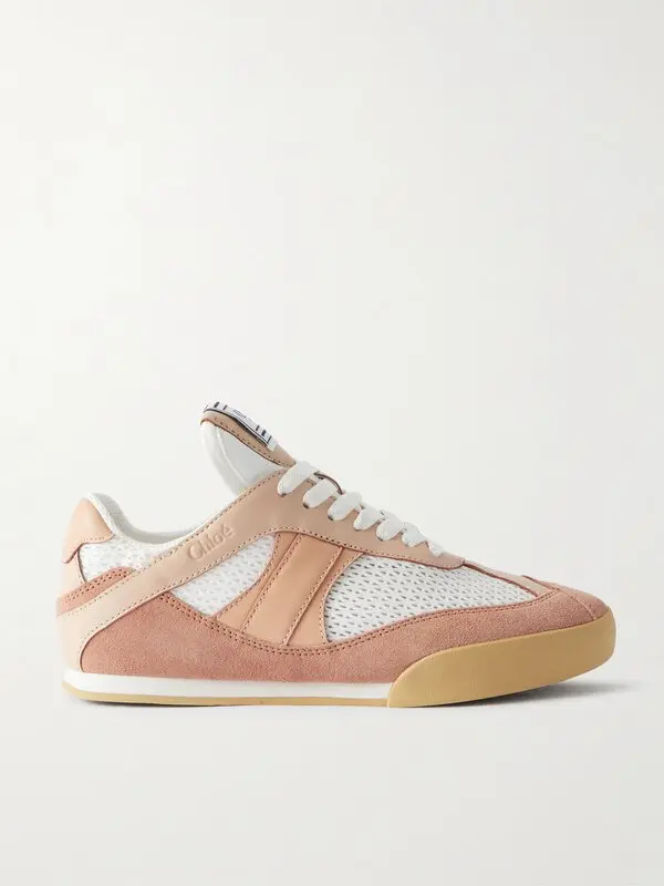 Chloé Kick Leather And Suede-trimmed Mesh Sneakers - Orange