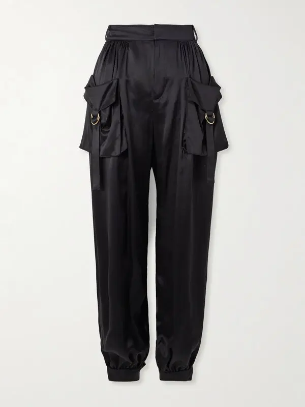 Chloé Embellished Pleated Silk-satin Tapered Trousers