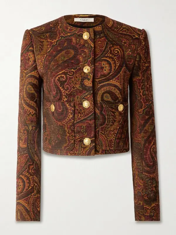 Chloé Jacquard Cropped Jacket - Brown