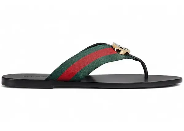Gucci Web Thong Sandal - Black Leather