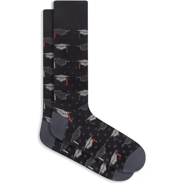 Bugatchi Mortarboard Mercerized Cotton Blend Dress Socks - Black