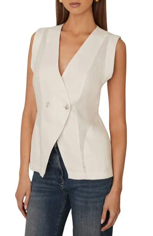 REISS Whitney Linen Double-breasted Vest - Ivory