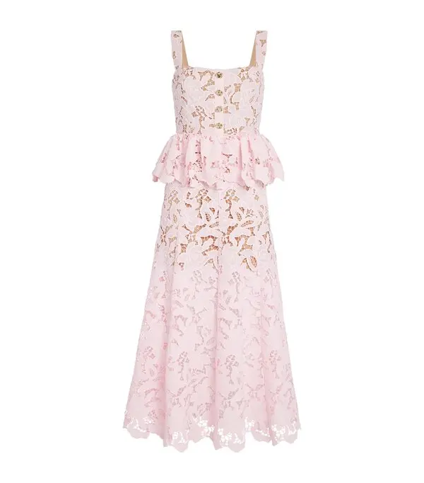 SELF-PORTRAIT Lace Peplum Midi Dress
