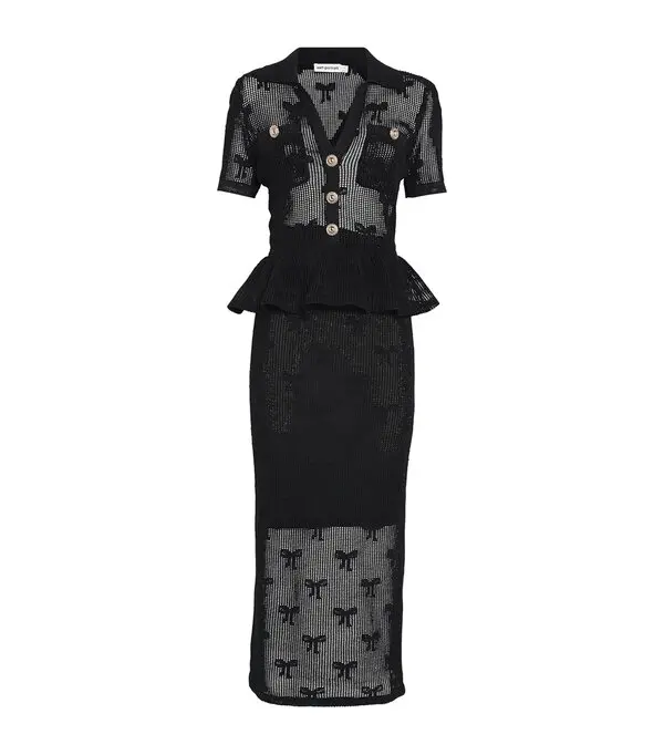 SELF-PORTRAIT Crochet Peplum Midi Dress