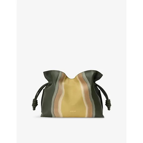 Loewe Flamenco Medium Leather Clutch - Bottle Green/ochre