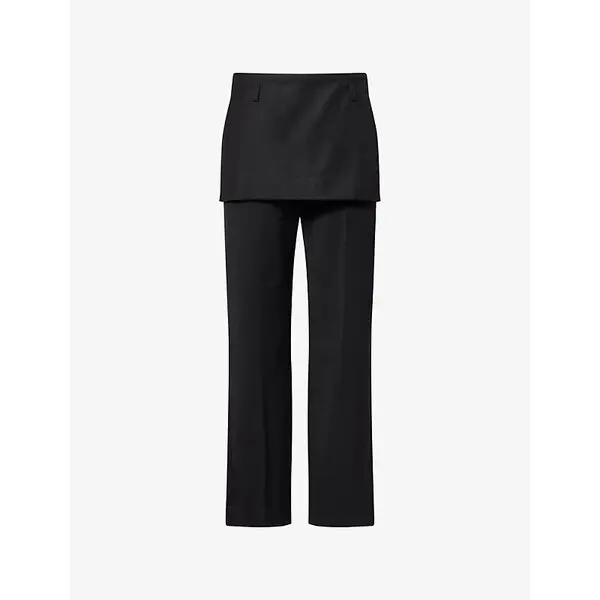 TOTÊME Skirt-embellishment Straight-leg Wool Trousers - Black