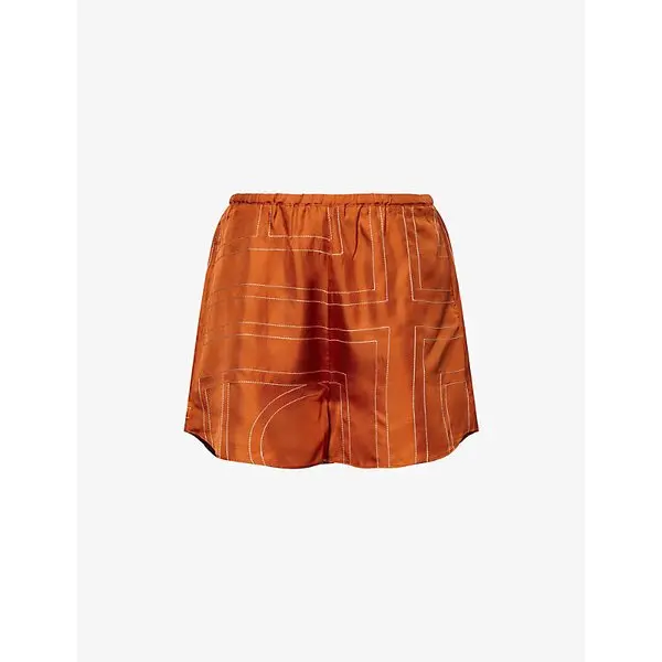 TOTÊME Monogram Embroidered Silk Pyjama Shorts - Terracotta