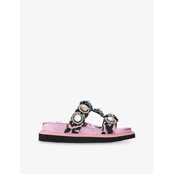 Kurt Geiger Orson Crystal-embellished Suede Sandals - Pink Comb