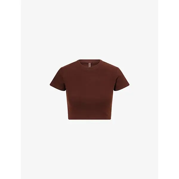 GRACEJACOB Round-neck Cropped Jersey Top - Chocolate Brown