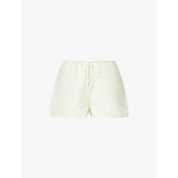ADANOLA Gingham Drawstring-waist Cotton Shorts - Mint Green/white