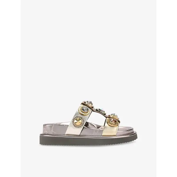 Kurt Geiger Orson Crystal-embellished Metallic-leather Sandals - Gold Comb
