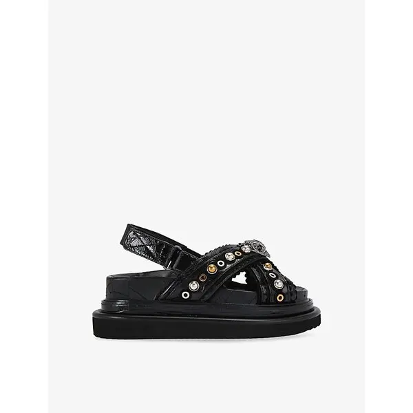 Kurt Geiger Orson Cross Scallop Patent-leather Sandals - Black