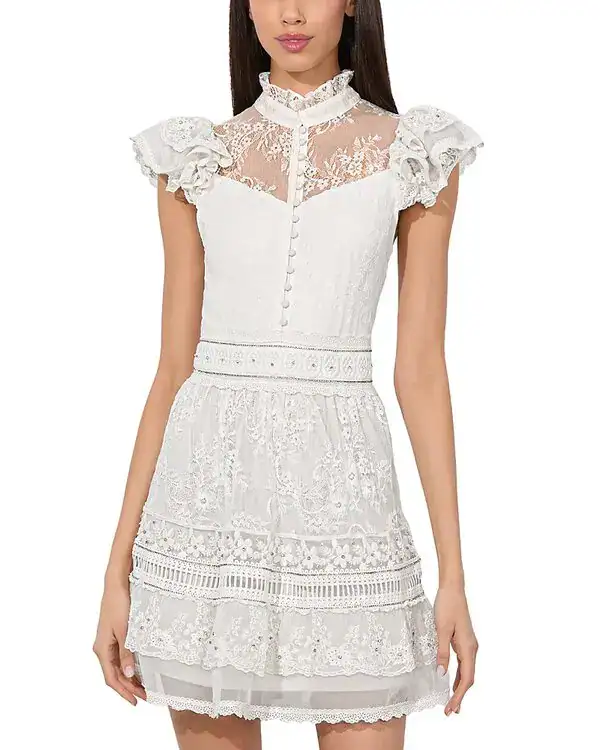 Alice + Olivia Vernita Embroidered Mini Dress In Off White - 70% Off |  Editorialist