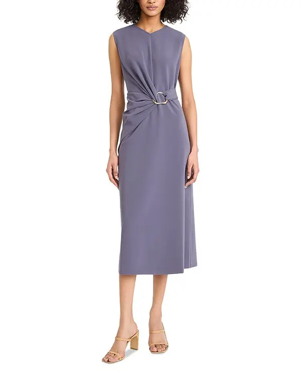 LUXELY Ruched Midi Dress - Gray Stone
