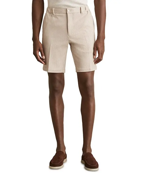 REISS Jersey Pinstripe Shorts - Oatmeal White