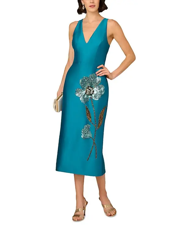 Aidan Mattox Beaded V-neck Dress