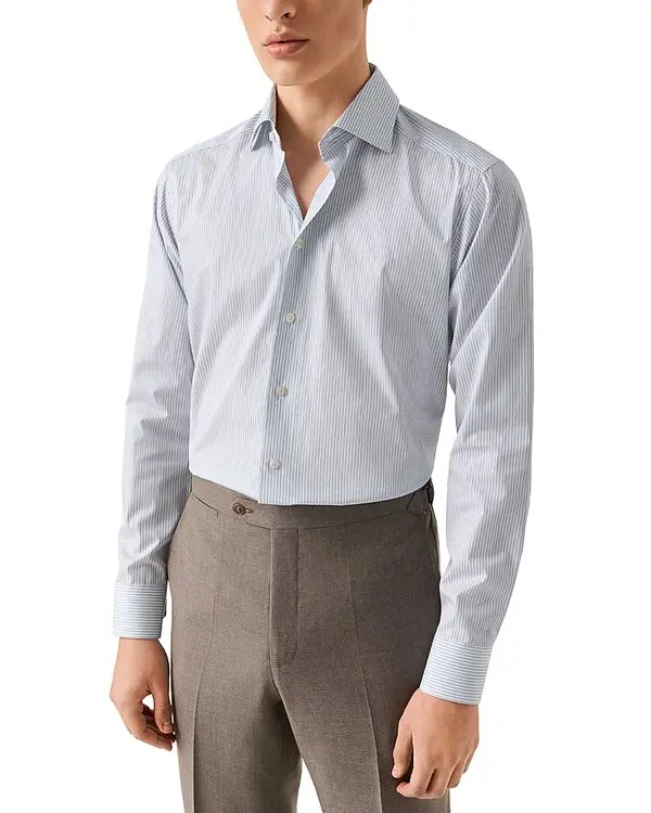 Eton Printed Long Sleeve Button Front Shirt - Light Blue