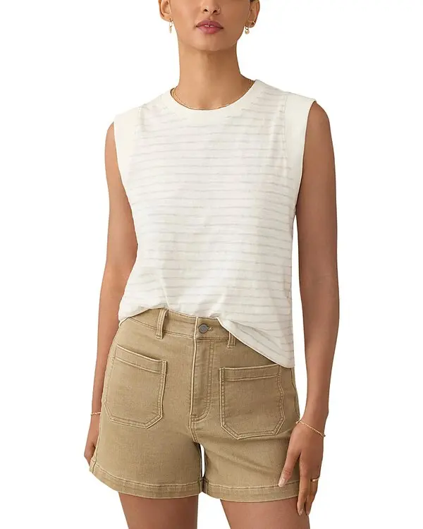 Faherty Brand Slub Muscle Tank Top - Ivory Rock Stripe