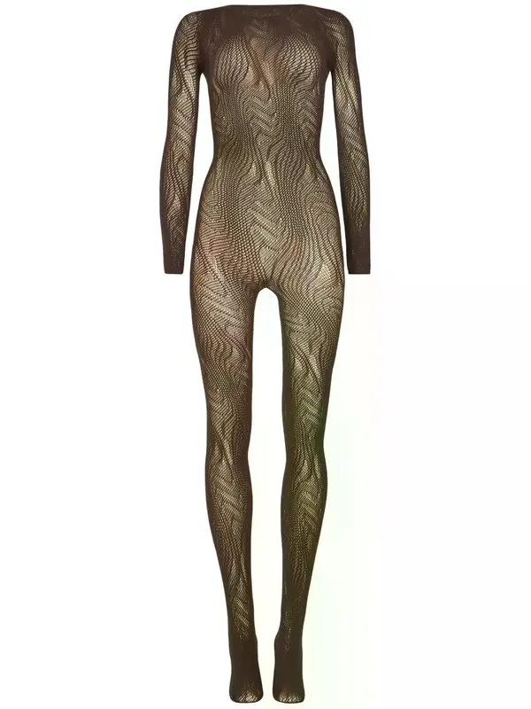 Wolford Snake-pattern Net Catsuit - Brown