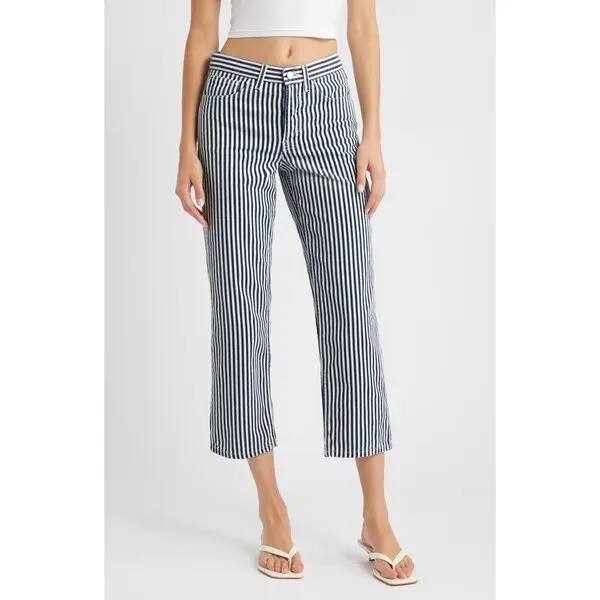 Topshop Stripe Cropped Straight Leg Cotton Trousers
