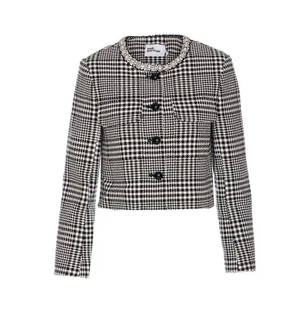 SELF-PORTRAIT Houndstooth Jacket With Crystal Embellishments - Grey