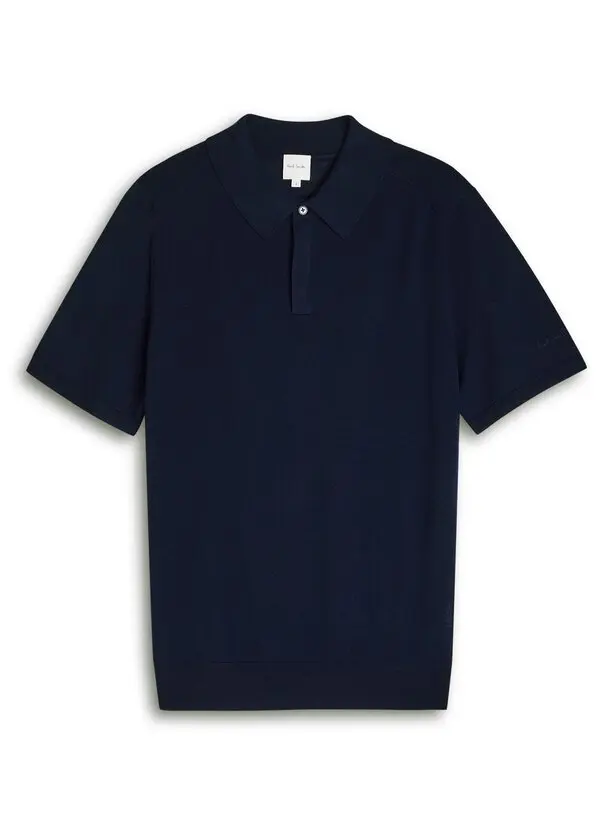 Paul Smith Logo-embroidered Fine-knit Polo Shirt - Navy