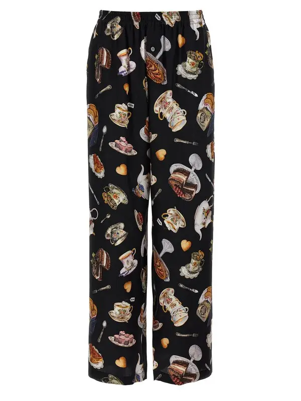 Moschino Tea Time Print Silk Pants