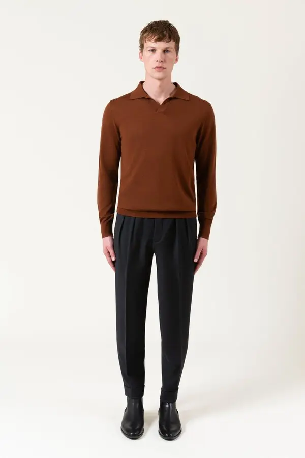 AUTORE Stewart Merino Wool Knit Polo Shirt - Bruciato