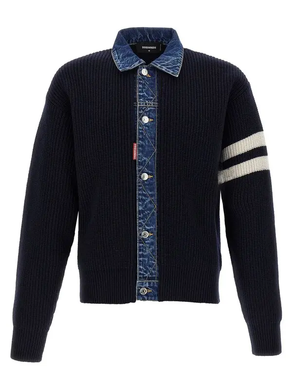 Dsquared2 Wool Cardigan With Denim Details