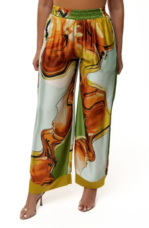 JLUXLABEL Jet Set Satin Wide Leg Pants - Green