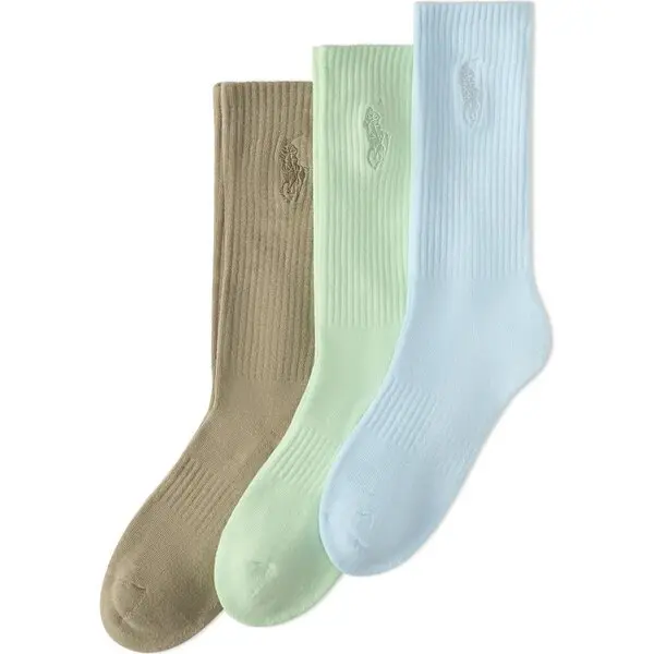 Ralph Lauren Assorted 3-pack Washed Cotton Blend Crew Socks - Blue Multi