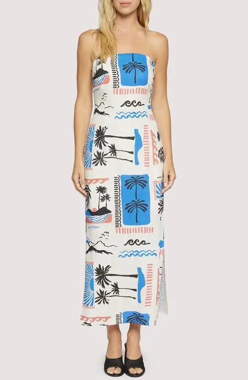 LOST + WANDER Azure Paradiso Strapless Maxi Dress