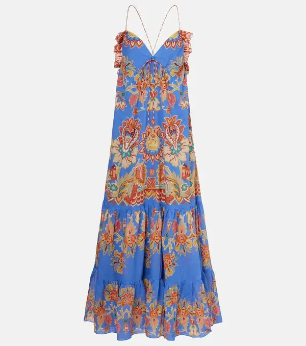 Etro Printed Open-back Cotton Voile Maxi Dress