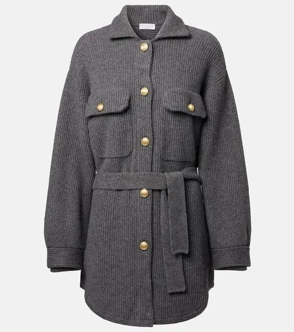 Brunello Cucinelli Wool, Cashmere, And Silk Cardigan - Grey