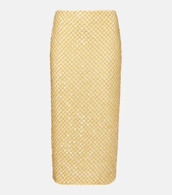 Veronica Beard Allora Embellished Midi Skirt - Yellow
