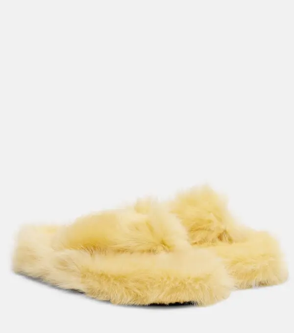 Acne Studios Shearling Thong Sandals - Yellow