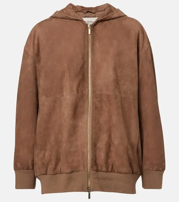 Max Mara Suede Zip-up Hoodie - Brown