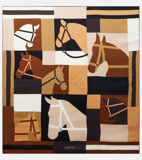 Gucci Printed Silk Scarf - Brown