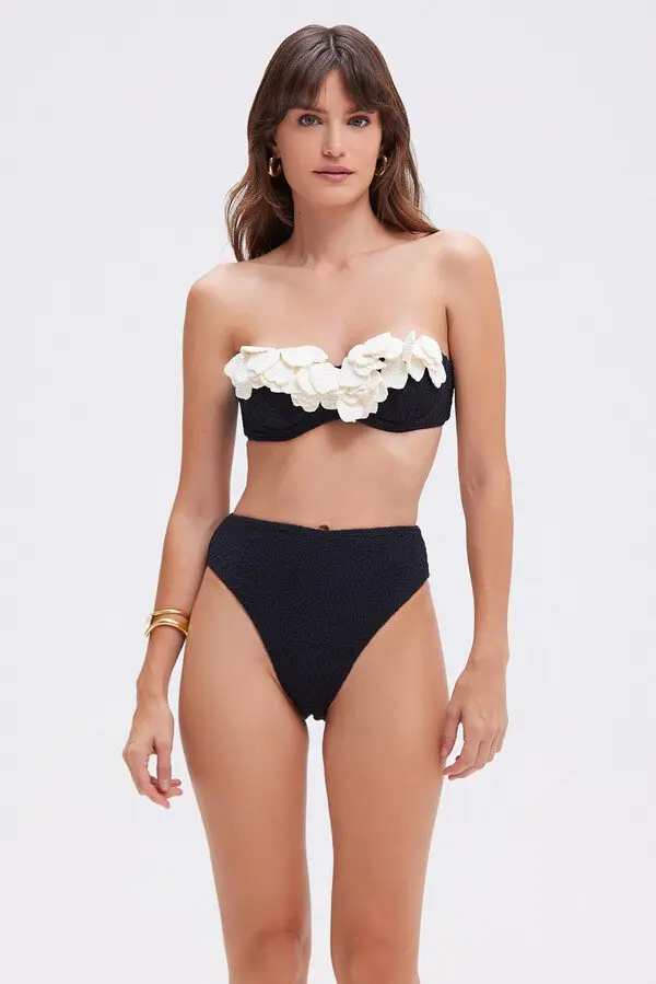PatBO Breeze Jacquard High-waist Bikini Bottom - Black